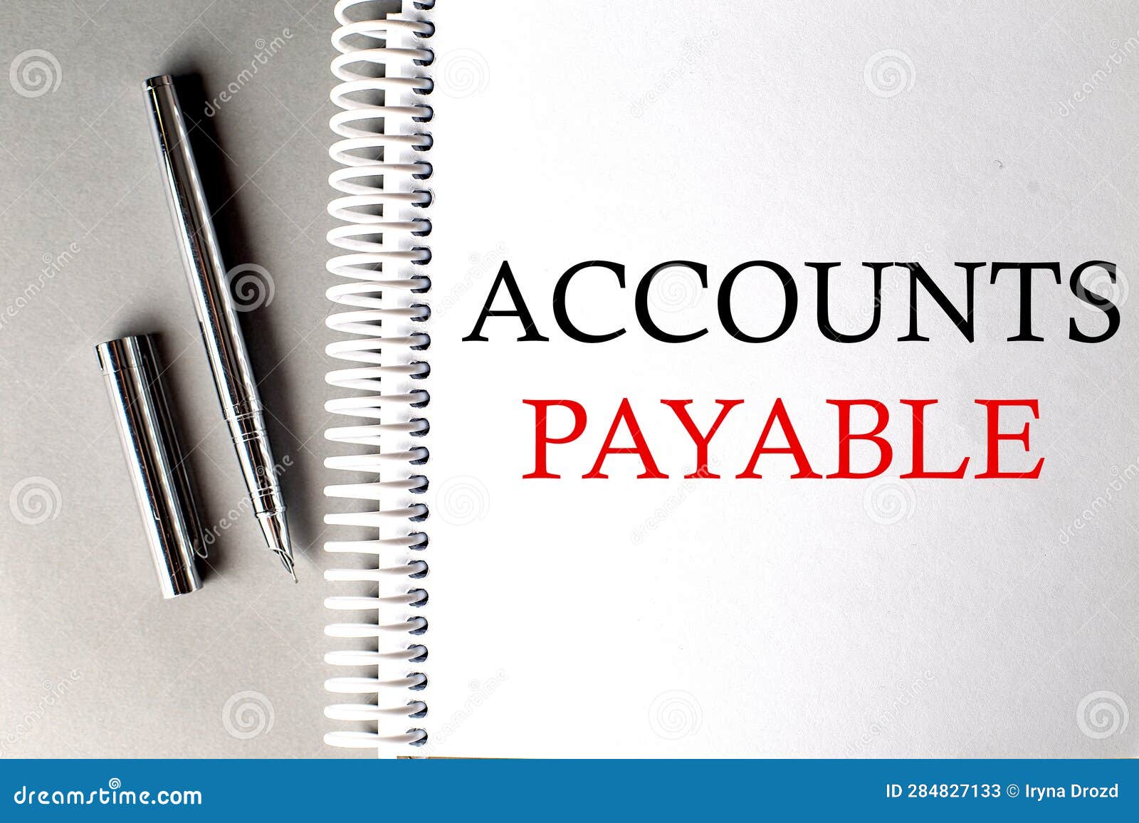 ACCOUNT PAYABLE Text on a Notebook with Pen on Grey Background Stock ...