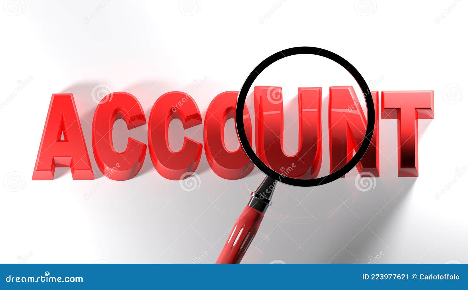 ACCOUNT Red Write on White Surface, with Magnifier Passing Over - 3D ...