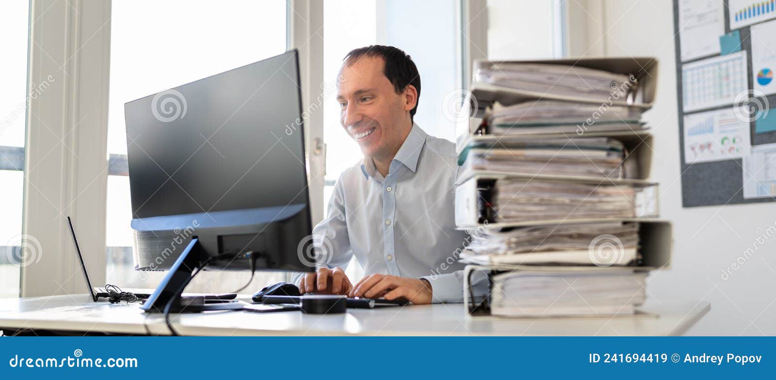 Accountant with Folders Paper Stack Doing Invoice Stock Image - Image ...
