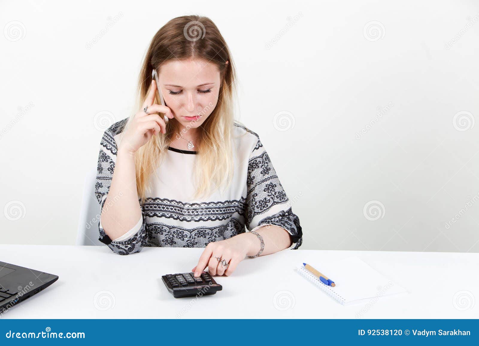 The Accountant Girl Counts on the Calculator Stock Photo - Image of ...