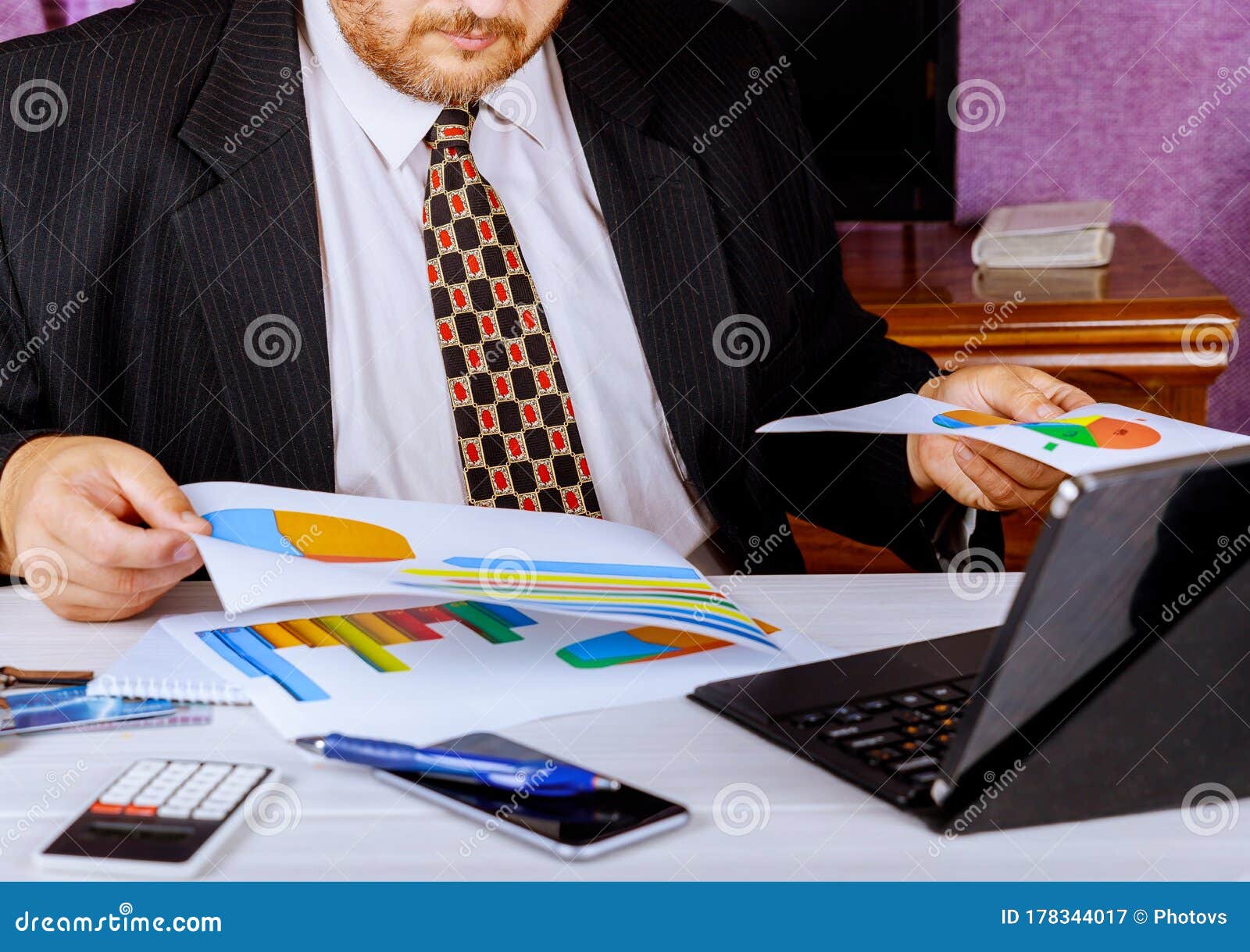 Accountant Home Office Using Computer, Calculating Budget Stock Image ...