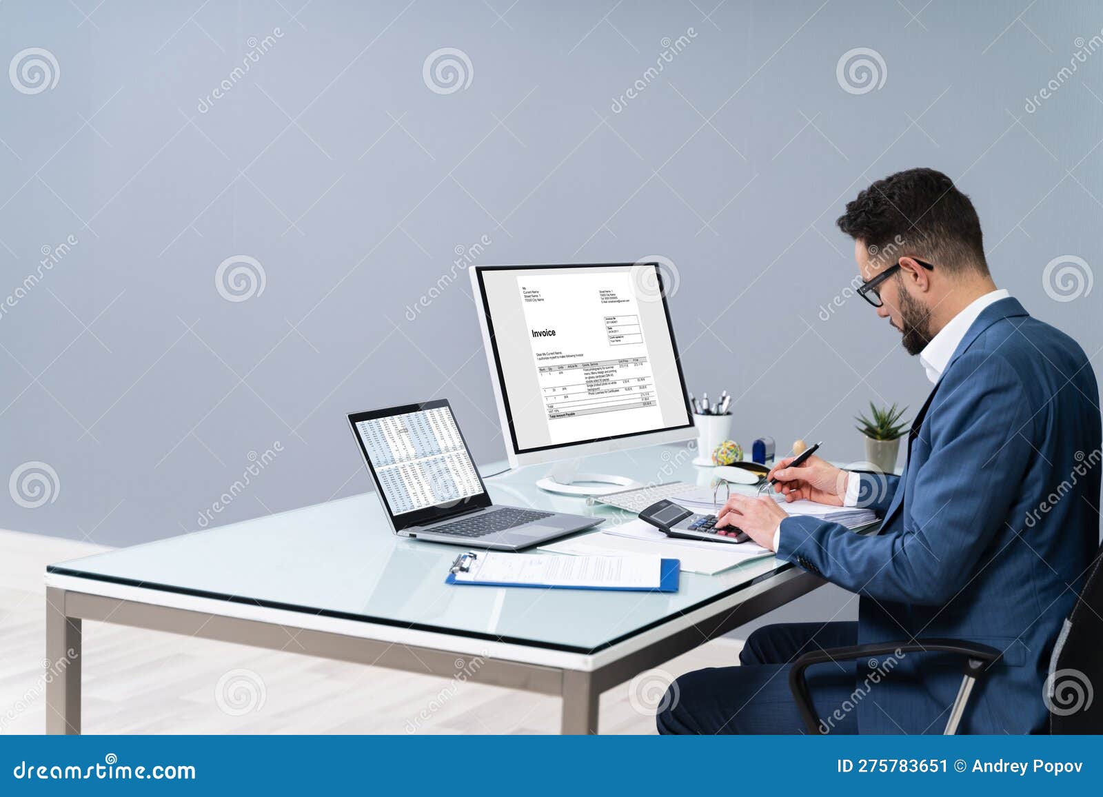 Accountant Making Invoice on Computer Stock Image - Image of corporate ...