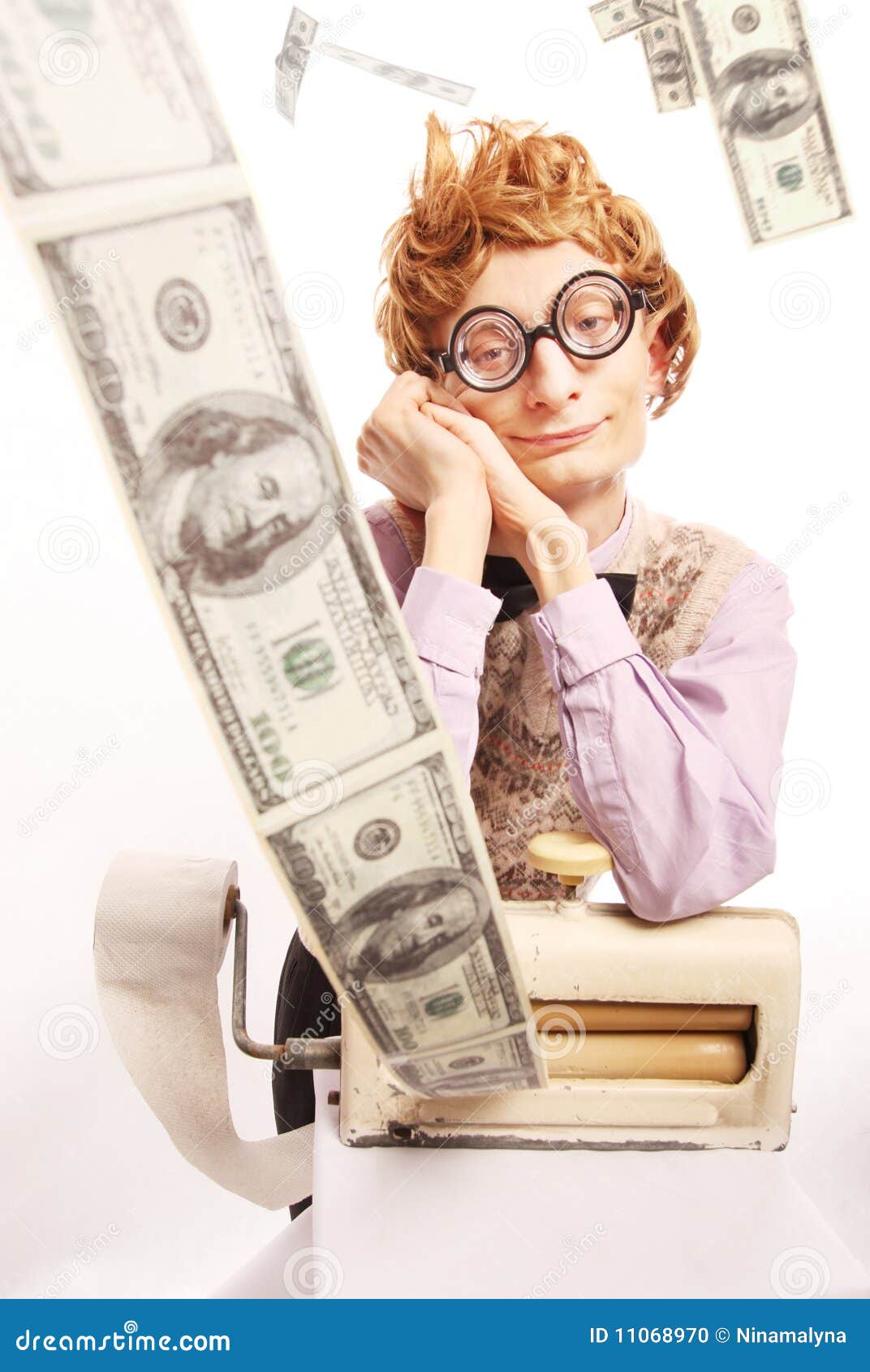 Accountant with Money Making Machine Stock Photo - Image of millionaire ...
