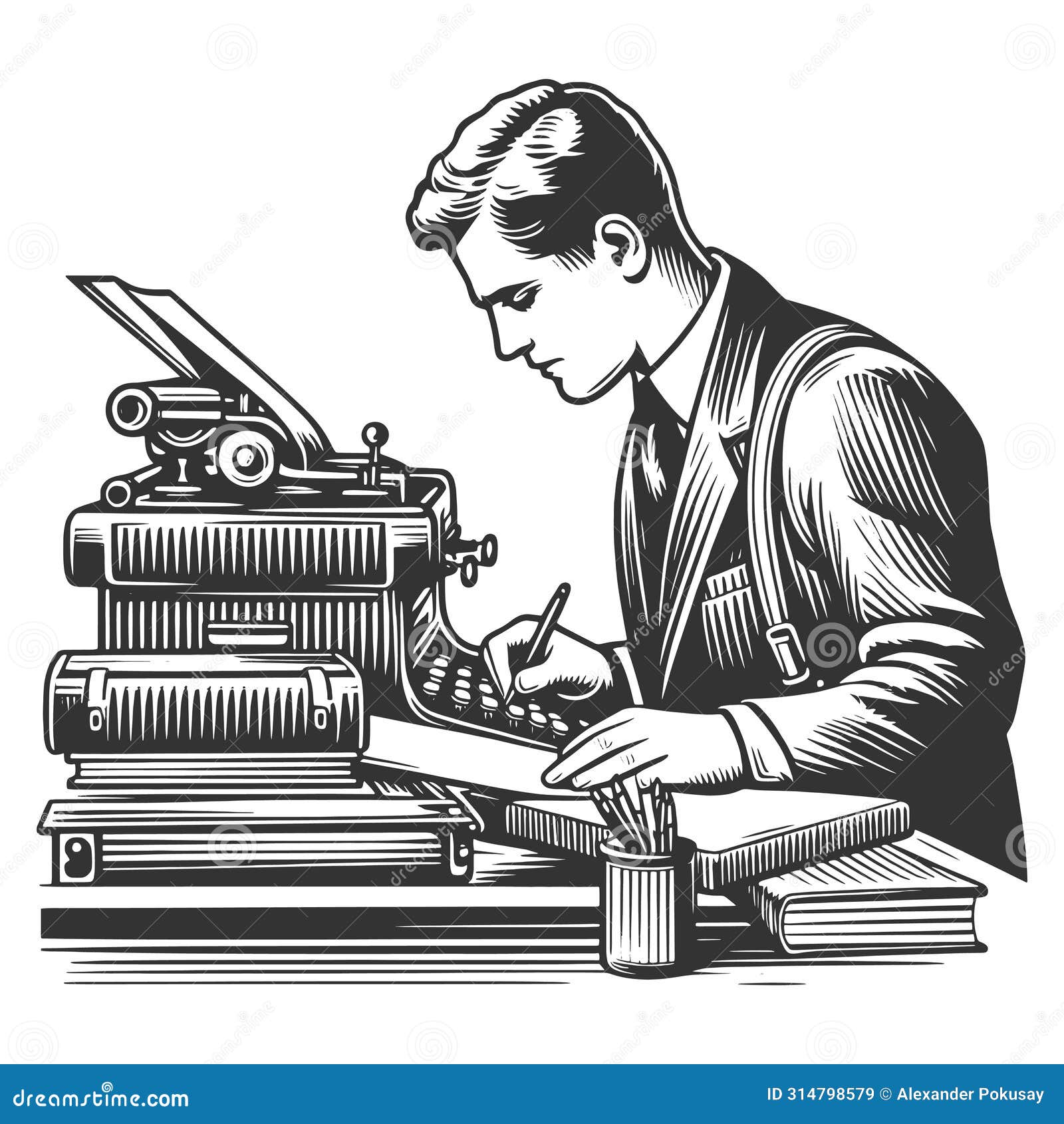 Accountant Using Adding Machine Taking Notes Stock Illustration ...