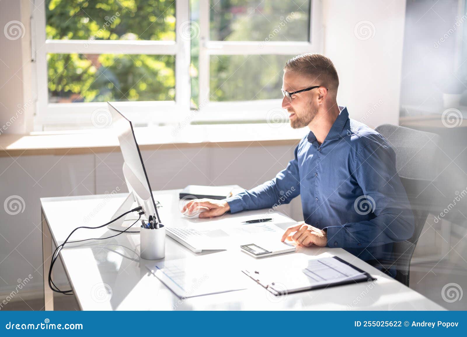 Accountant Using E Invoice Software at Computer Stock Photo - Image of ...