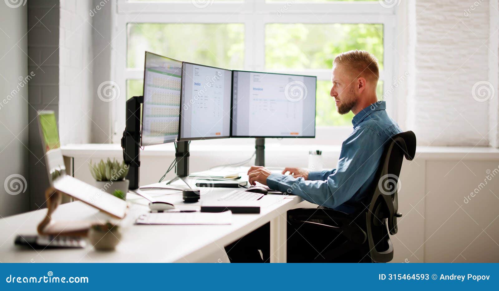 Accountant Using E Invoice Software at Computer Stock Image - Image of ...