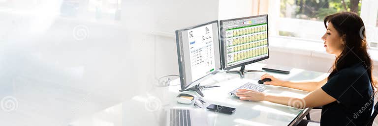 Accountant Using E Invoice Software at Computer Stock Image - Image of ...