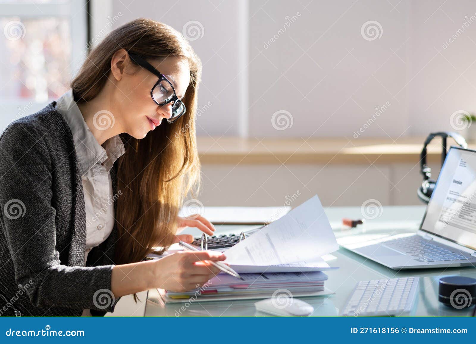 Accountant Using Electronic Invoice or Bill Stock Photo - Image of ...