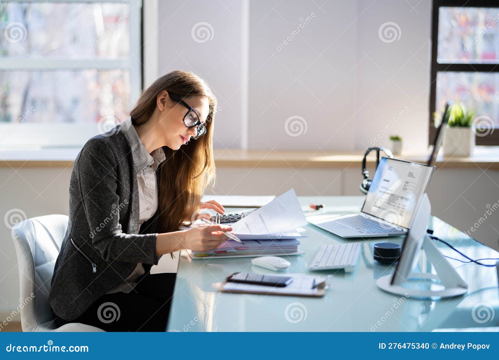 Accountant Using Electronic Invoice or Bill Stock Photo - Image of ...
