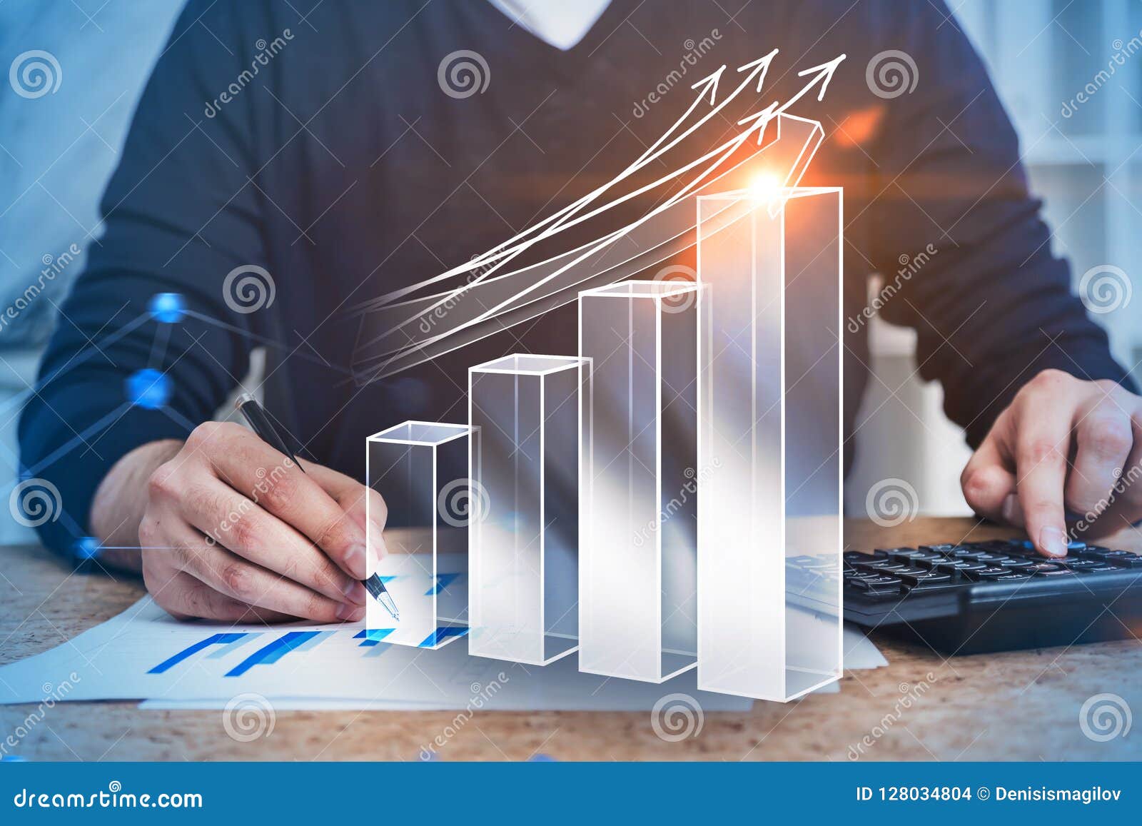 Accountant at Work in Office, Growing Graph Stock Photo - Image of ...