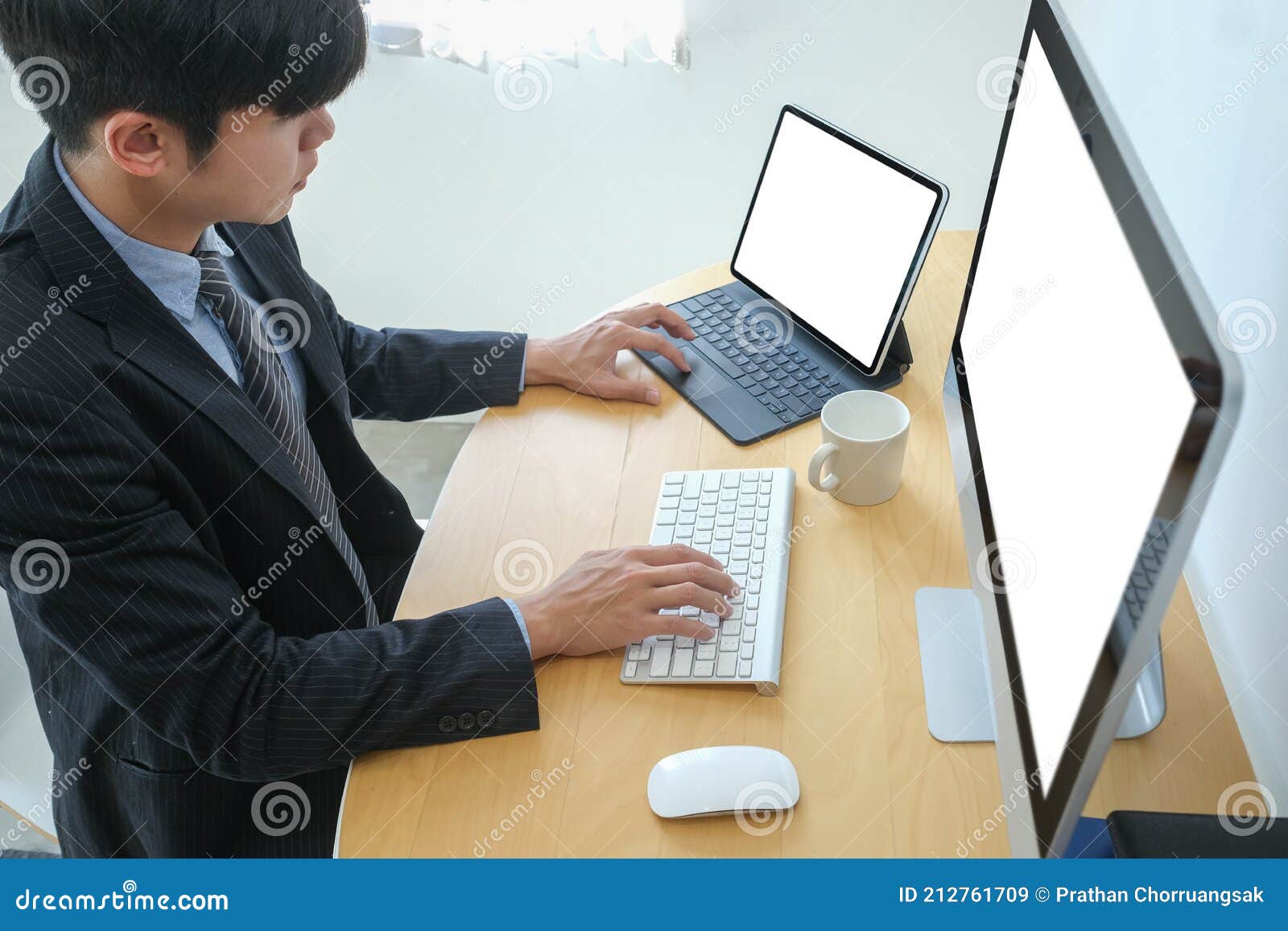 Accountant Working with Computer and Digital Tablet at His Modern ...