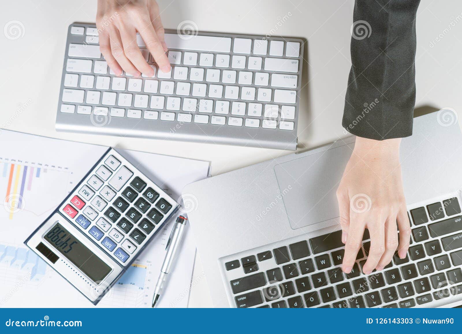 Accountant Working on Computer and Laptop in the Office Stock Image ...