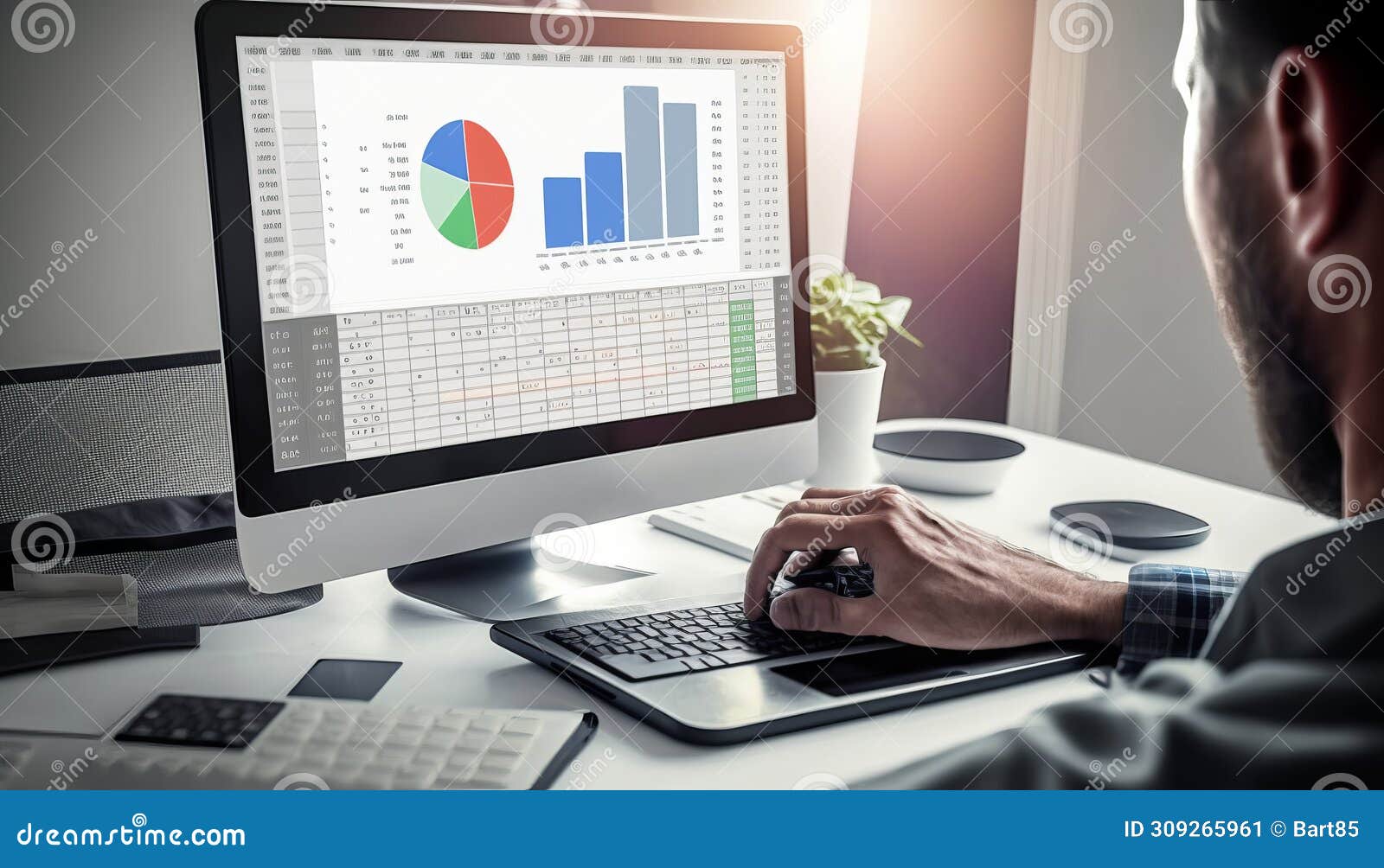 Accountant Working on Financial Report and Charts with Spreadsheet ...