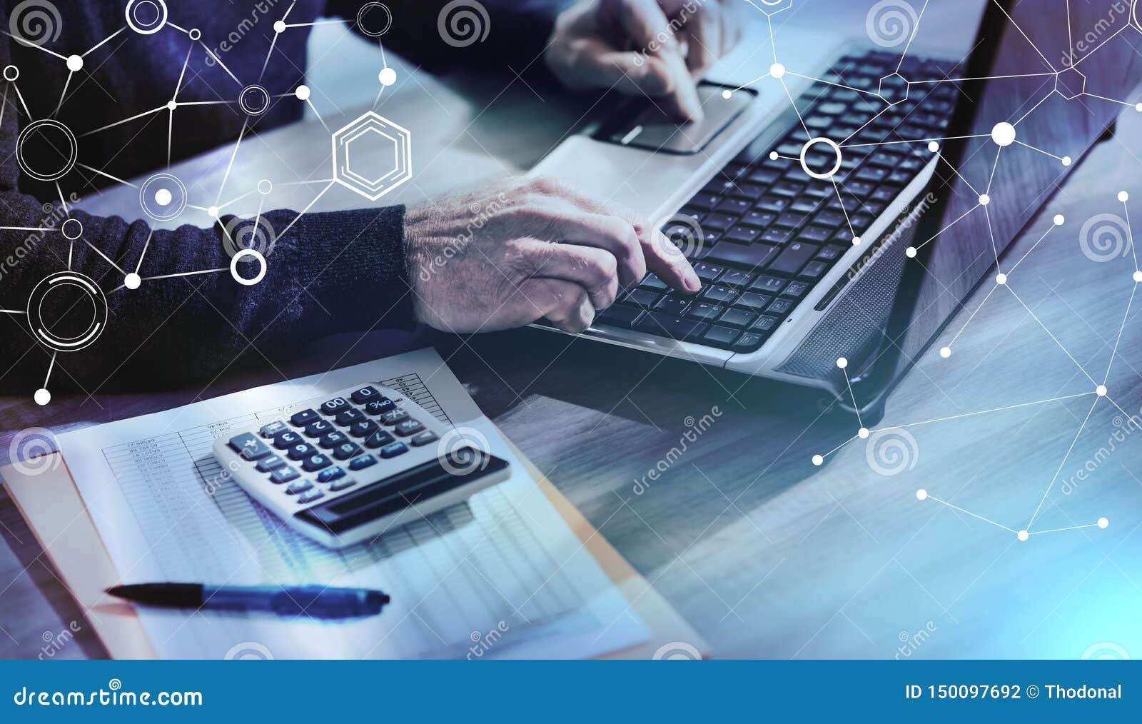 Accountant Working on Laptop; Multiple Exposure Stock Photo - Image of ...