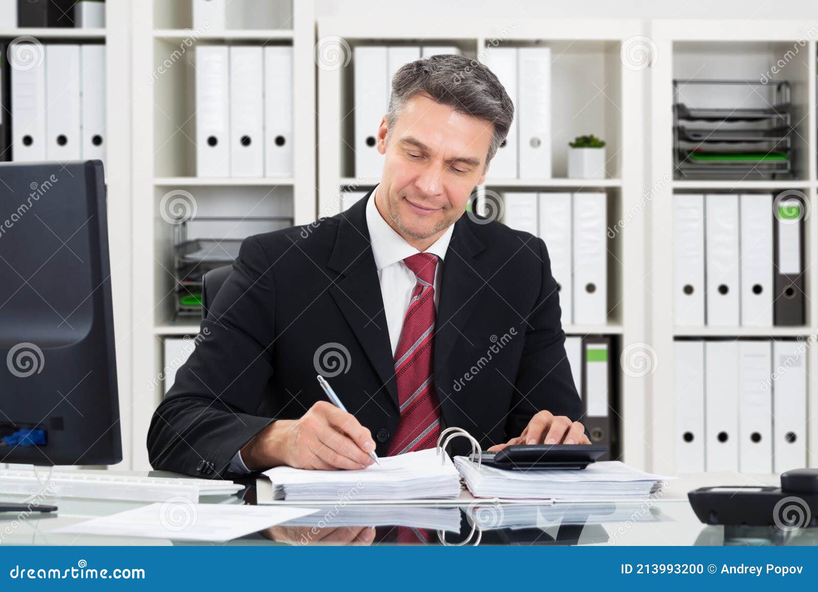 Accountant Working in Office Stock Photo - Image of budget, calculator ...