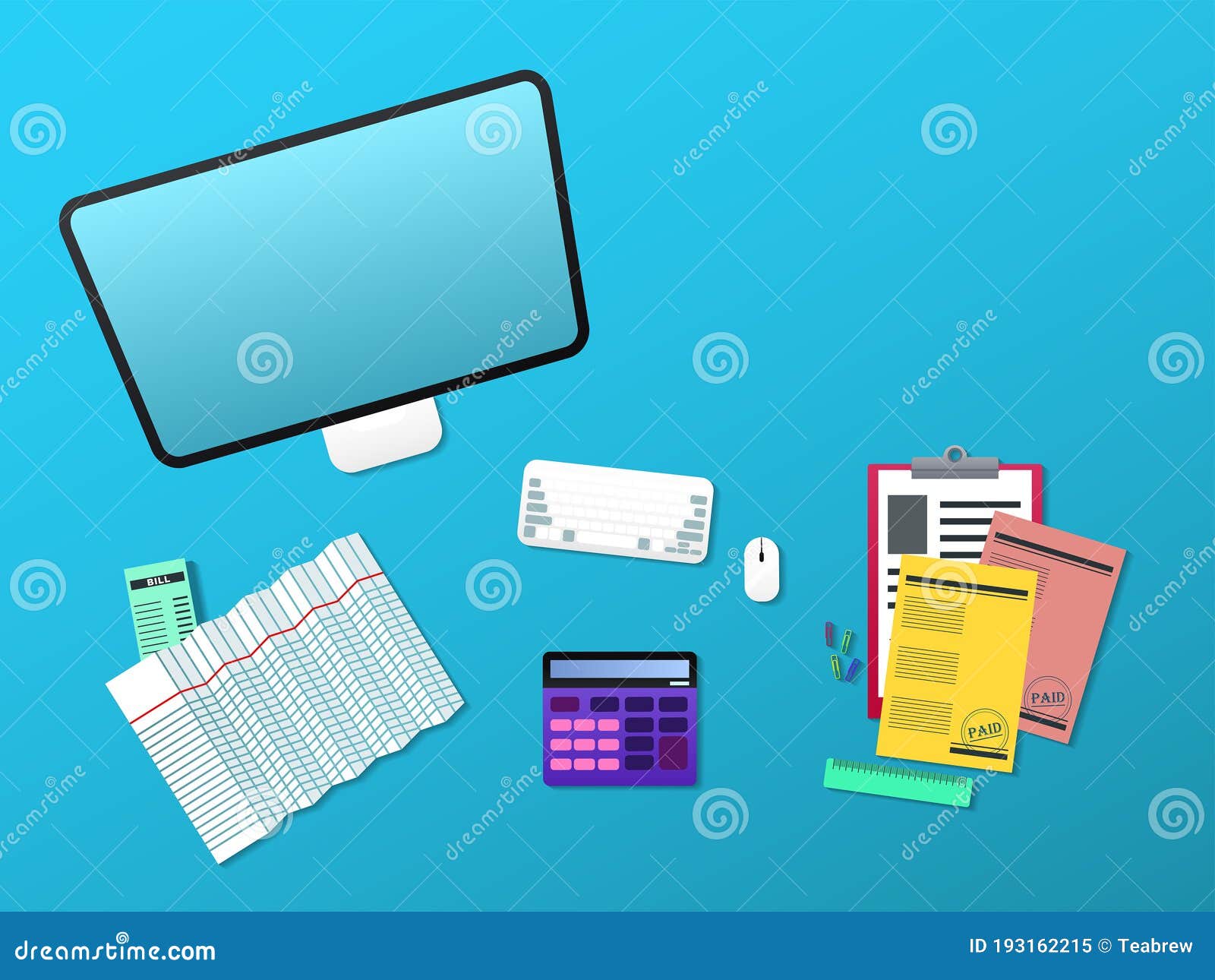 Accountant Working Table Top View Vector Illustration with Copy Space ...
