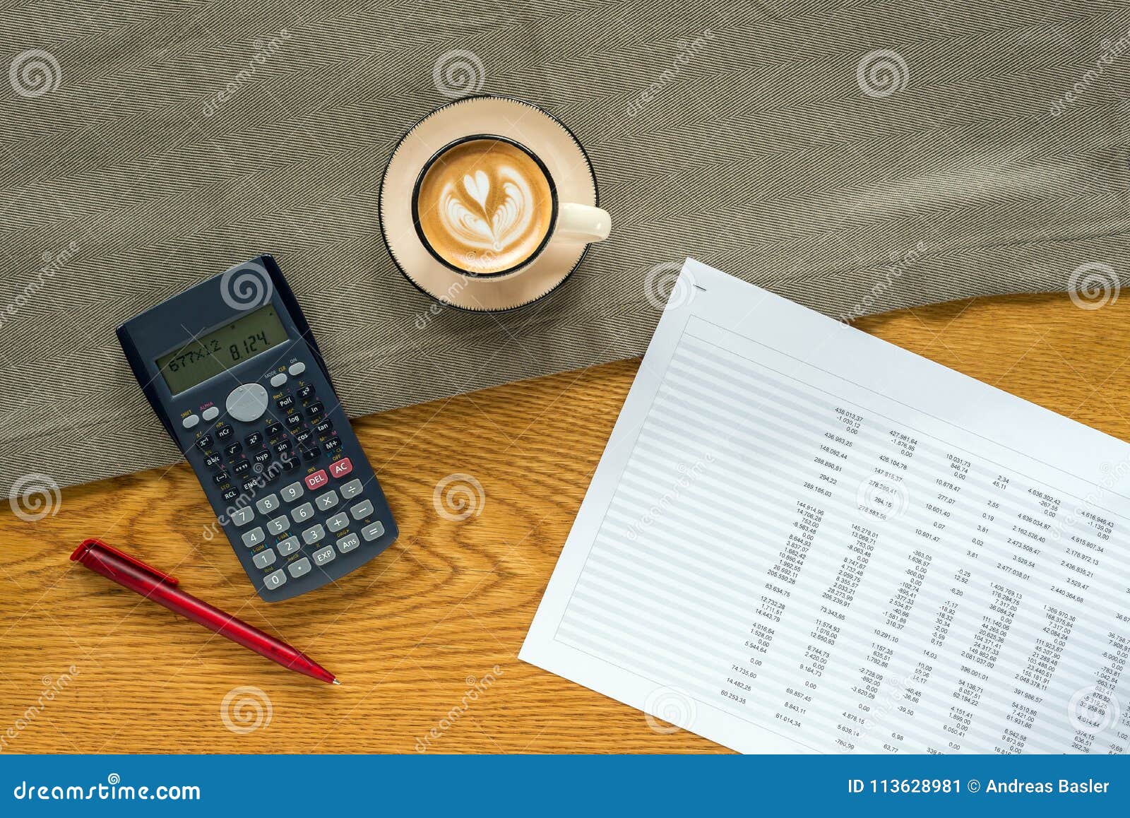Template of Financial Accounting Desk with Calculator and Statistics ...