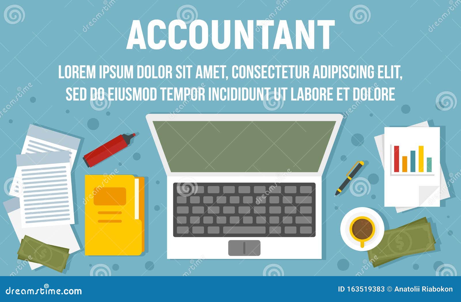 Accountant Workspace Concept Banner, Flat Style Stock Vector ...