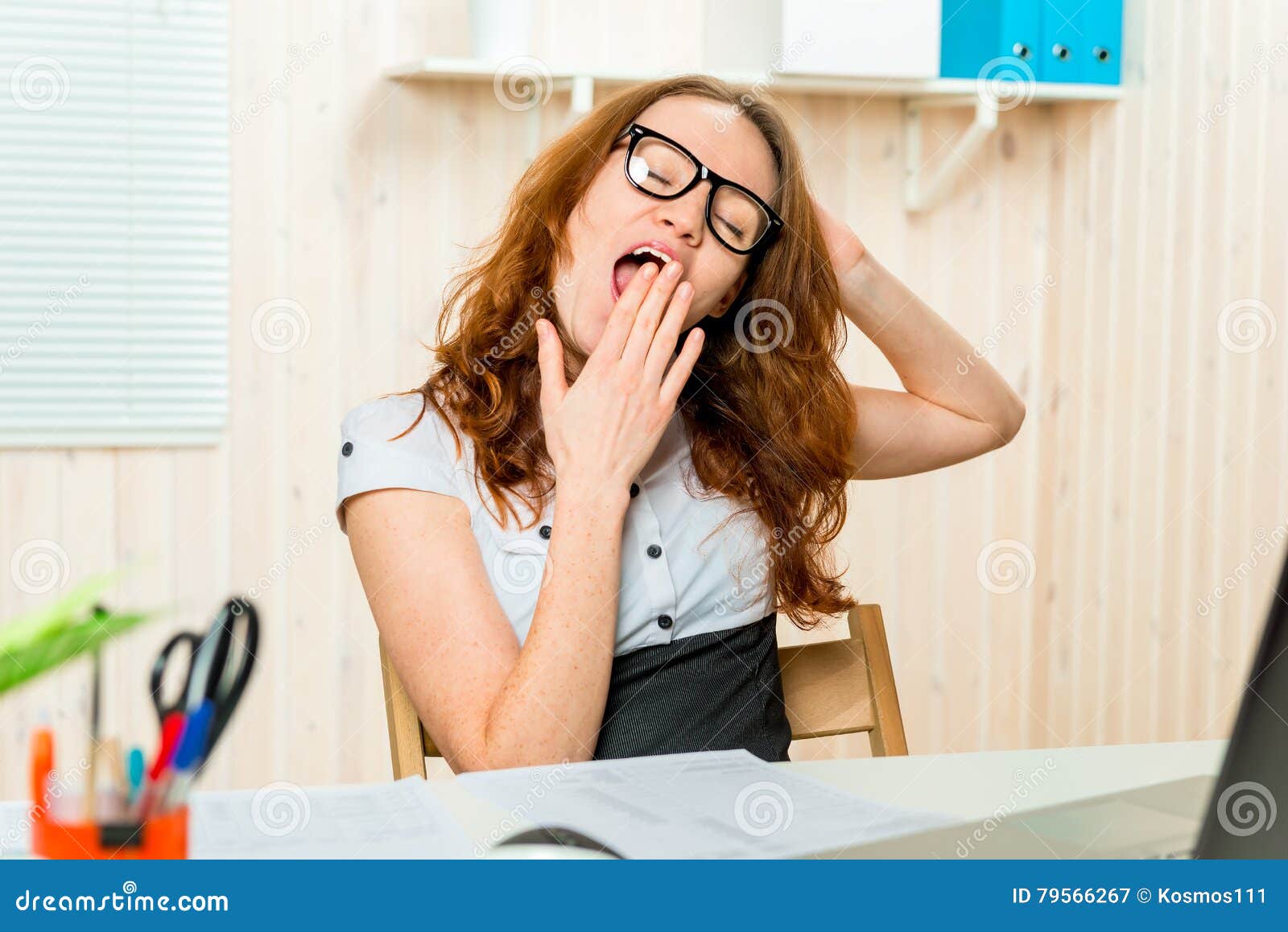 Accountant Yawning at His Desk after a Work Stock Image - Image of late ...