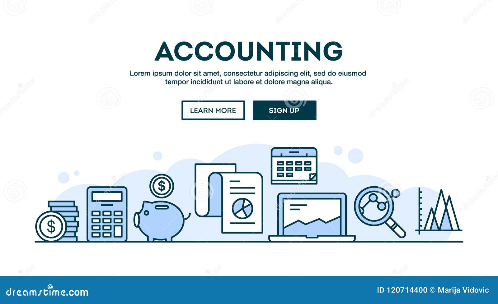 Accounting, Concept Header, Flat Design Thin Line Style Stock ...