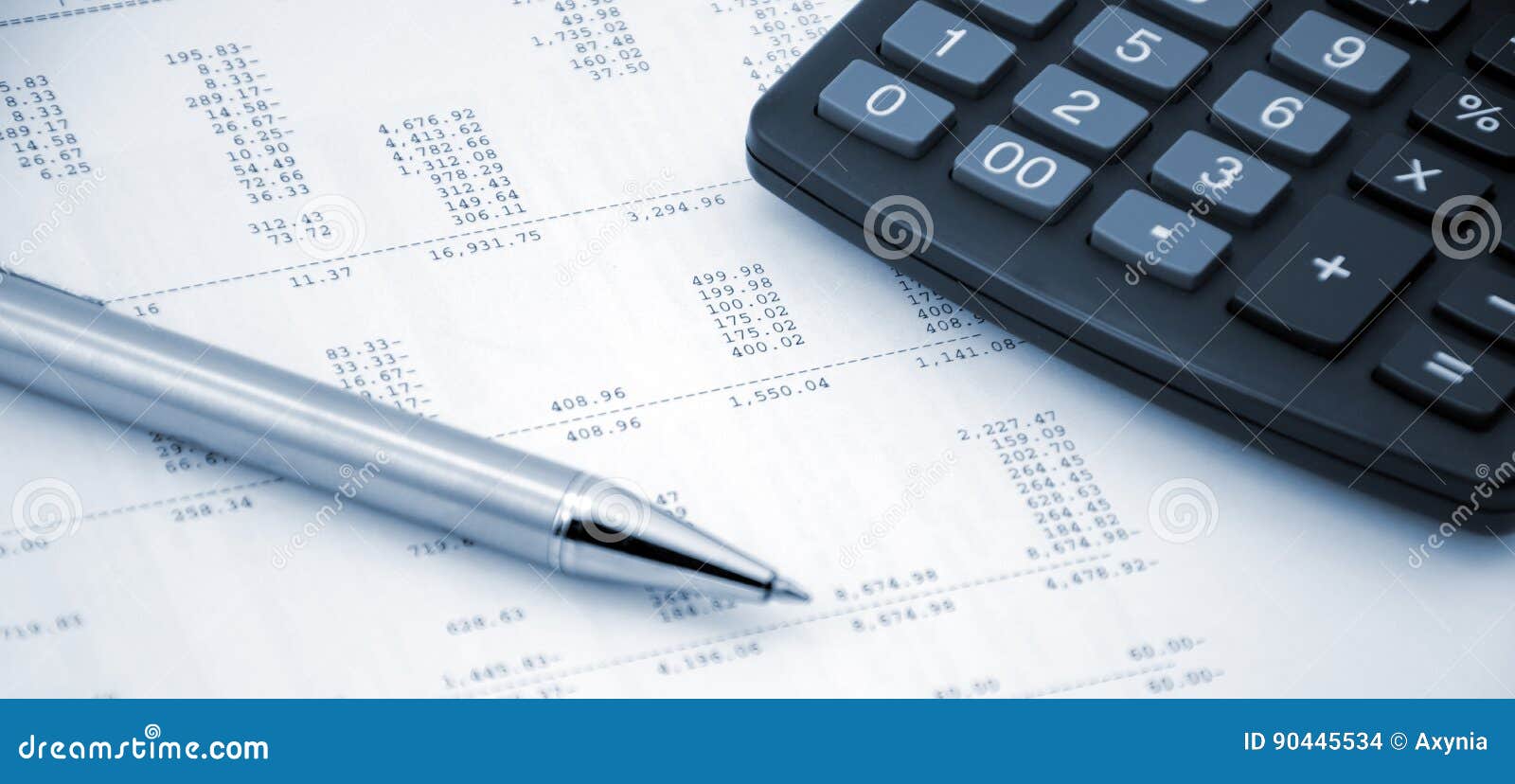 Accounting Concept. Pen and Calculator on a Numbers Background Stock ...