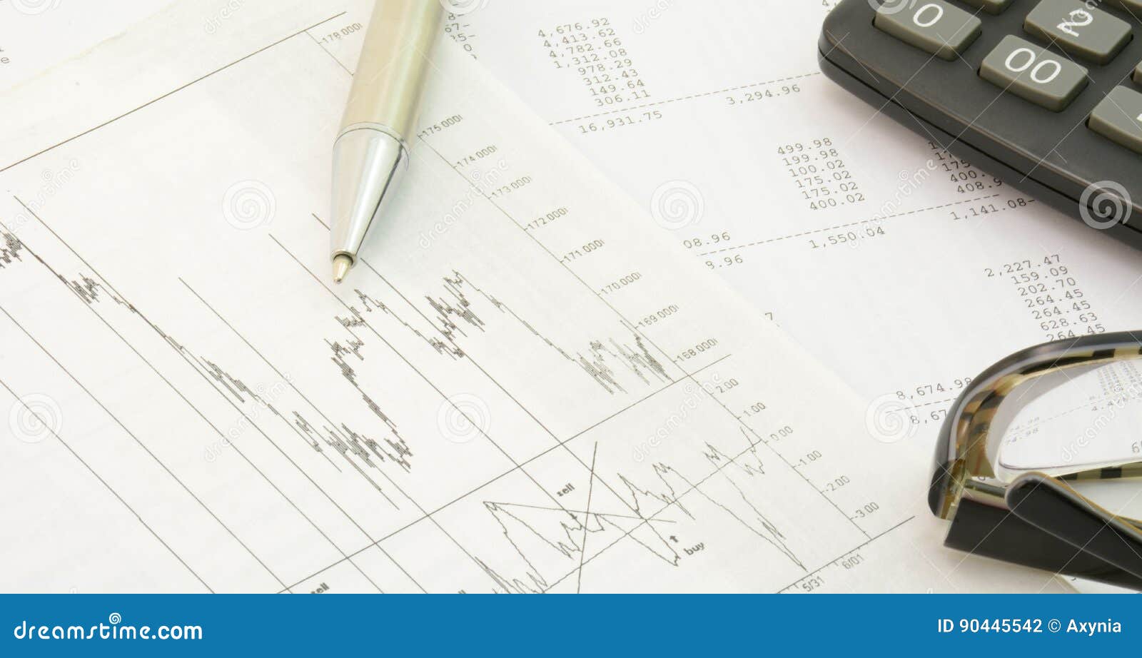 Accounting Concept. Pen and Calculator on a Numbers Background Stock ...