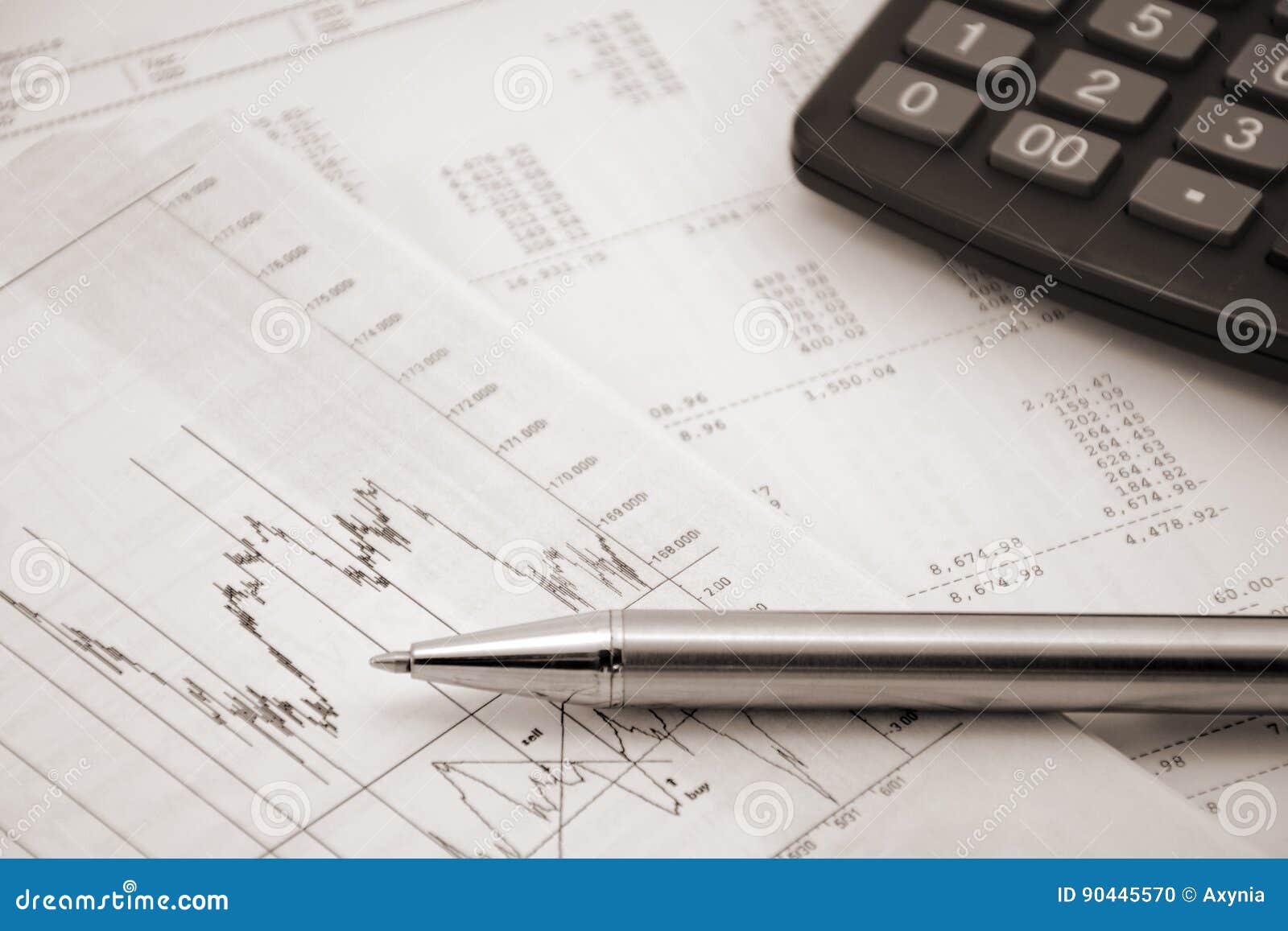 Accounting Concept. Pen and Calculator on a Numbers Background Stock ...