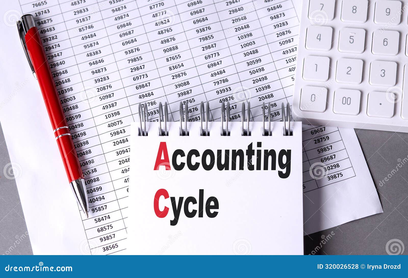 ACCOUNTING CYCLE Text on Notebook with Chart , Pen and Calculator Stock ...