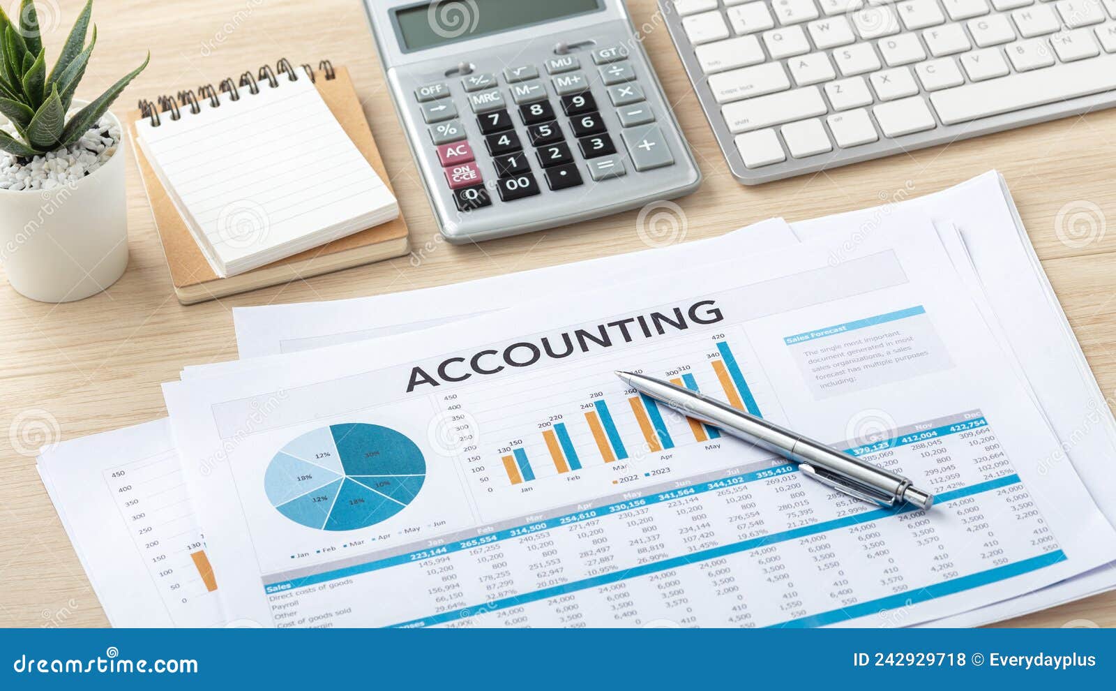 Accounting Data Chart Document with Pen on Office Table Stock Photo ...