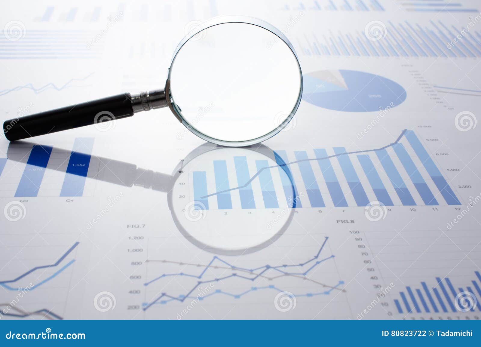 Many Charts, Graph And Magnifying Glass. Royalty-Free Stock Photo ... Many Charts, Graph And Magnifying Glass. Royalty-Free Stock Photo ...