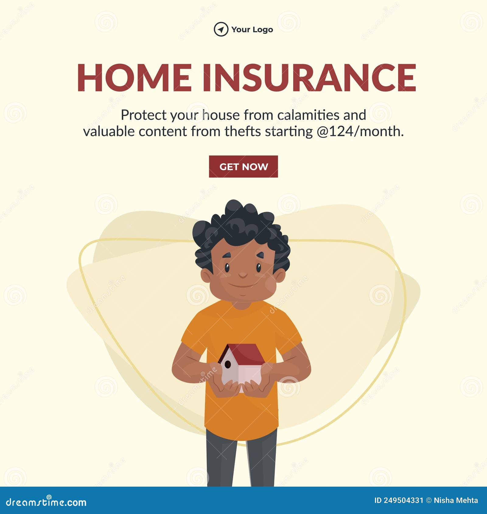 Home Insurance Cartoon Style Banner Design Stock Vector - Illustration ...