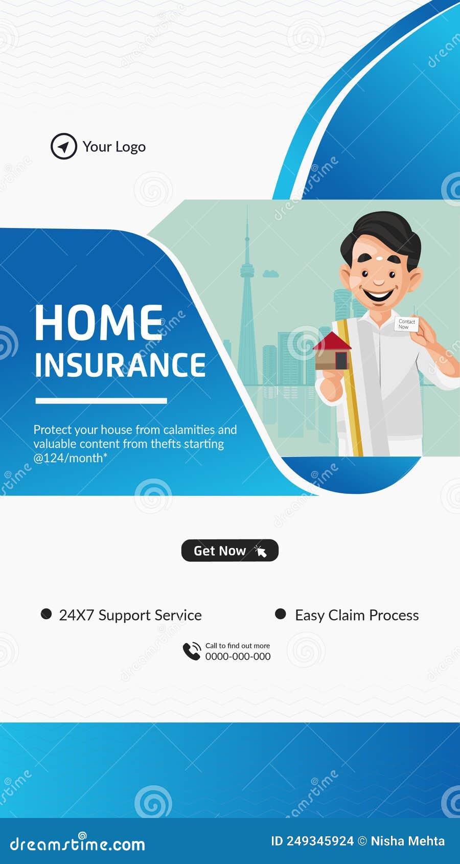 Home Insurance Portrait Template Design Stock Vector - Illustration of ...