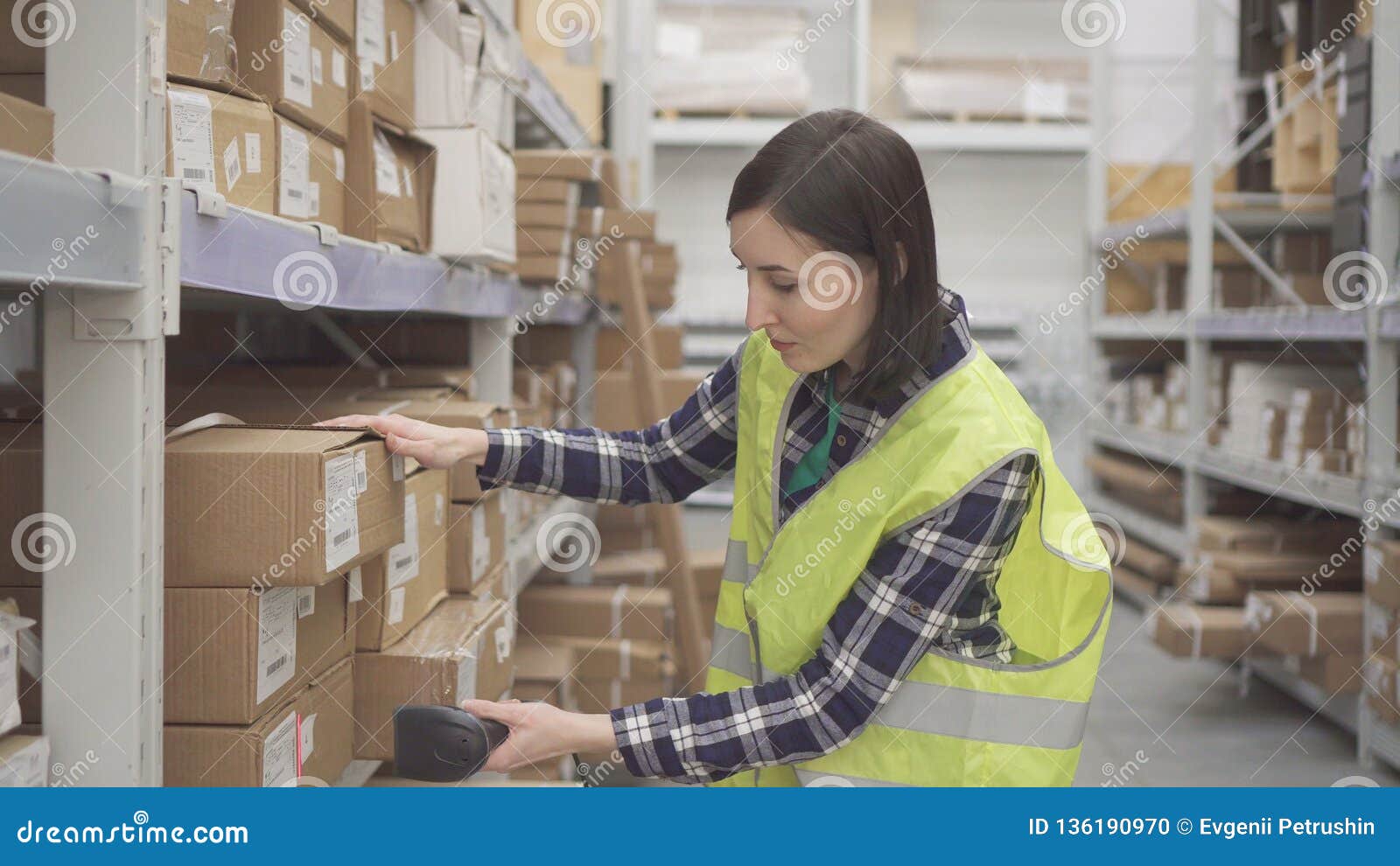 Accounting of Goods in the Warehouse with Barcode Scanner Stock Photo ...