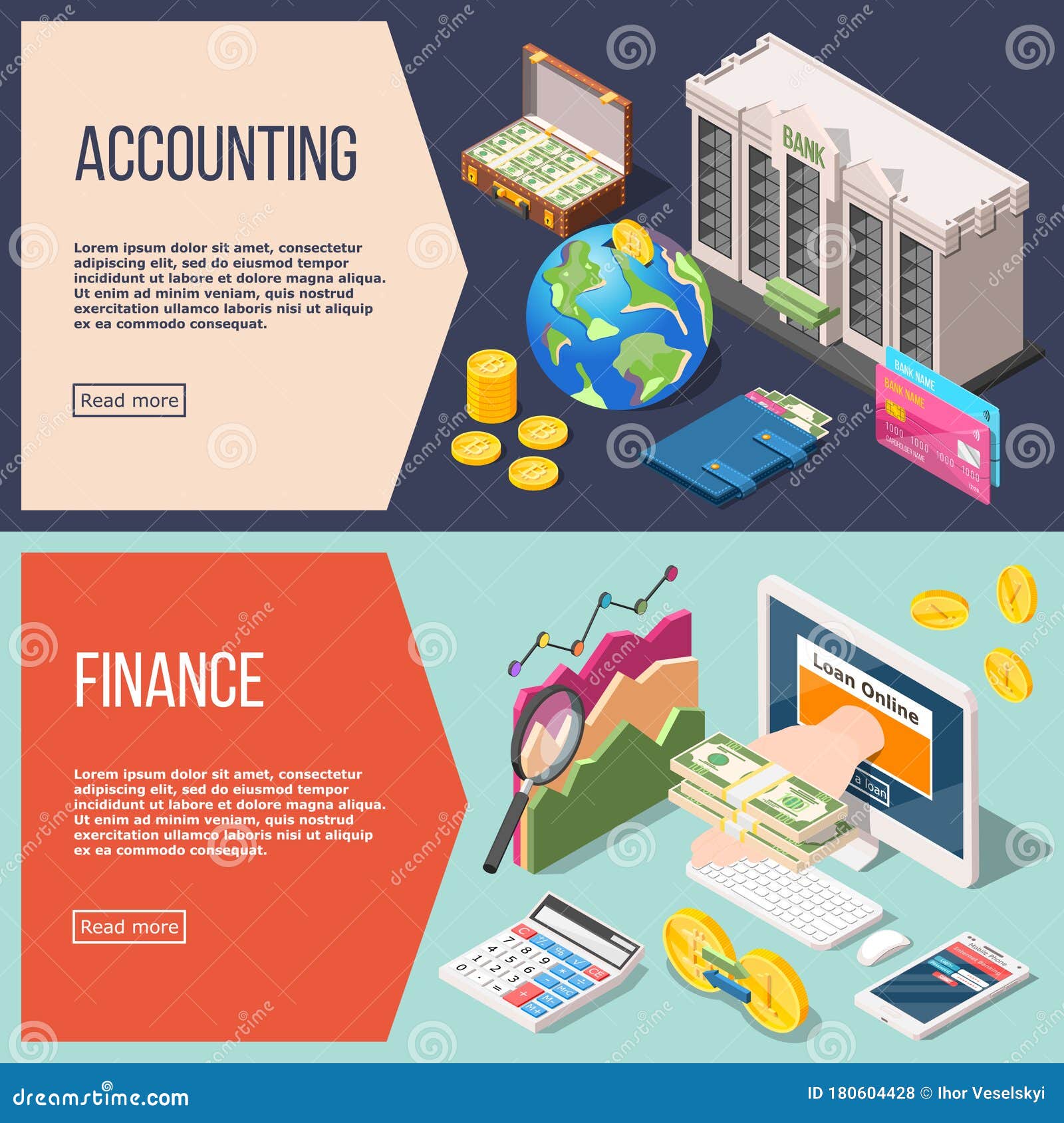 Accounting Isometric Banners Set Stock Illustration - Illustration of ...