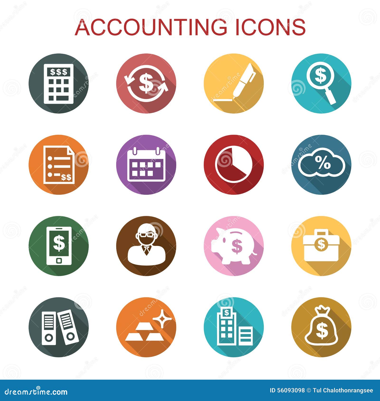 Accounting Long Shadow Icons Stock Vector - Illustration of isolated ...