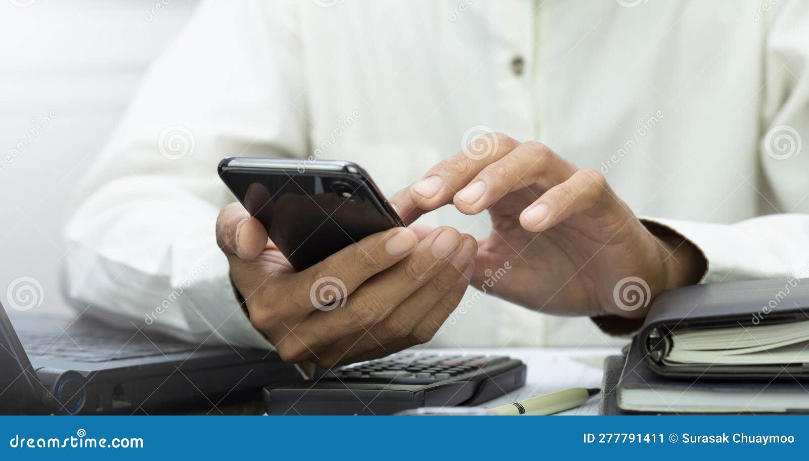Accounting Man Using Mobile Phone at Workplace Stock Image - Image of ...