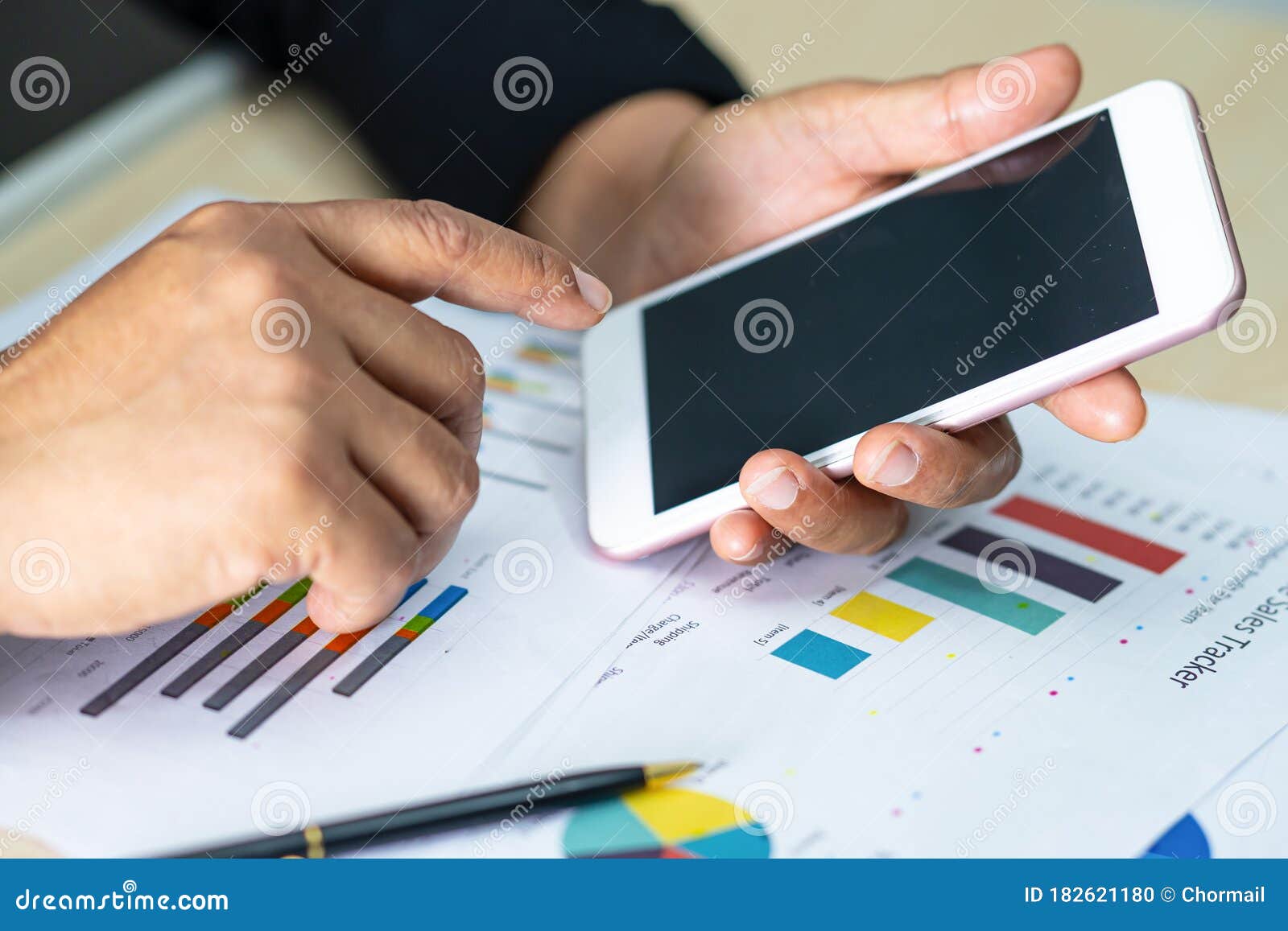 Accounting Press Mobile Phone with Chart Stock Photo - Image of data ...