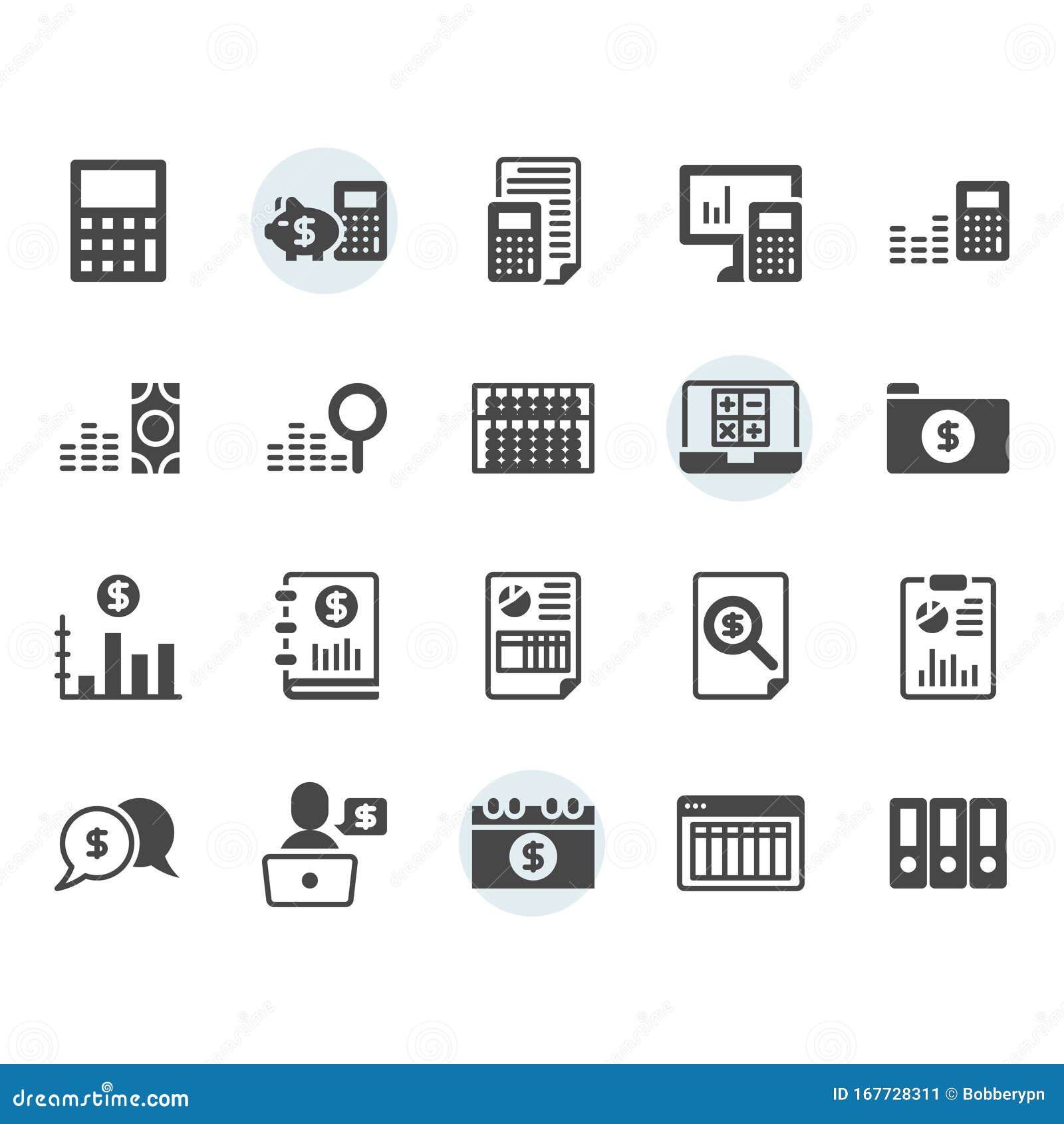 Accounting Related Icon and Symbol Set in Glyph Design Stock Vector ...