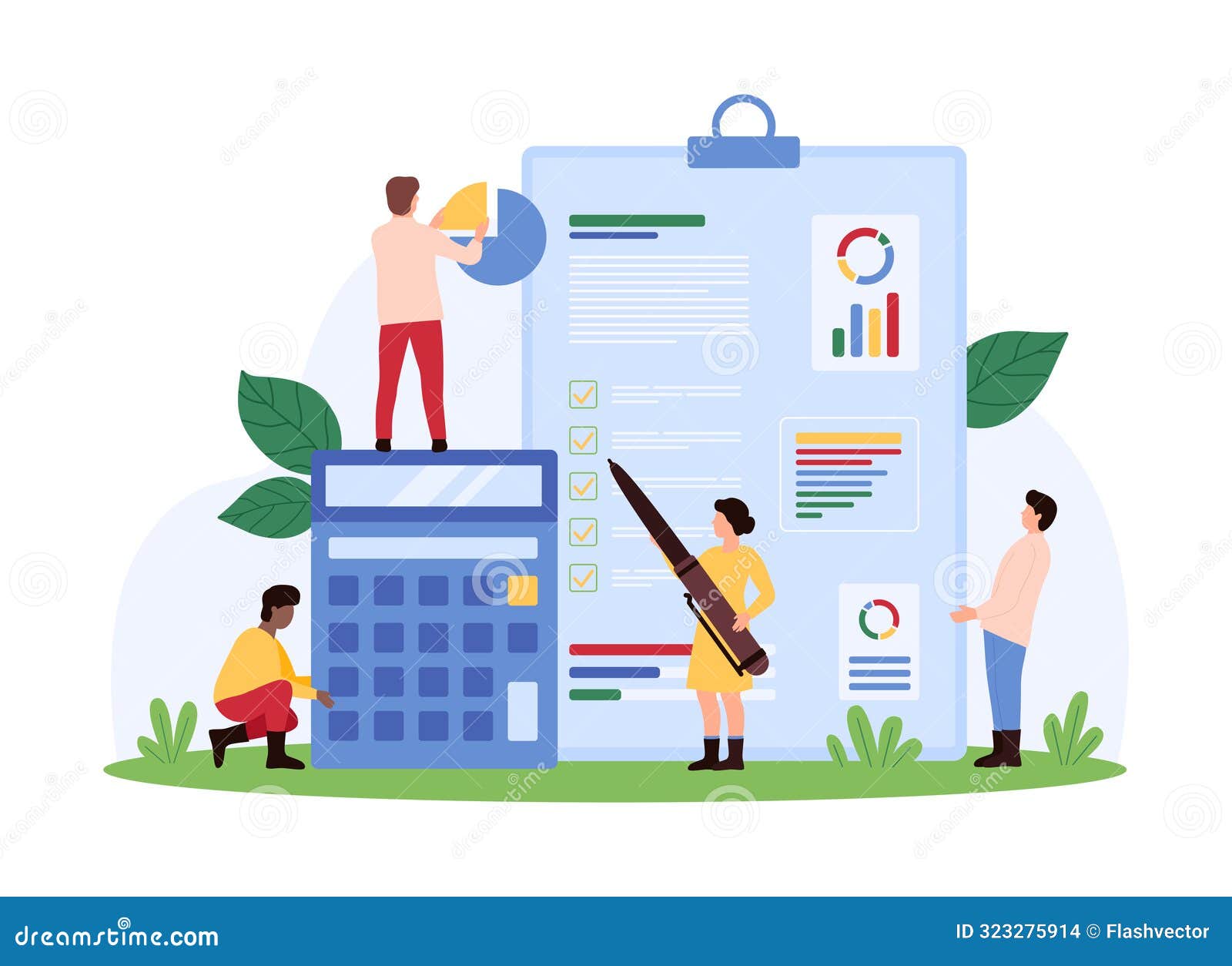 Finance Audit Or Budget Planning Vector Cartoon Illustration With Hands ...
