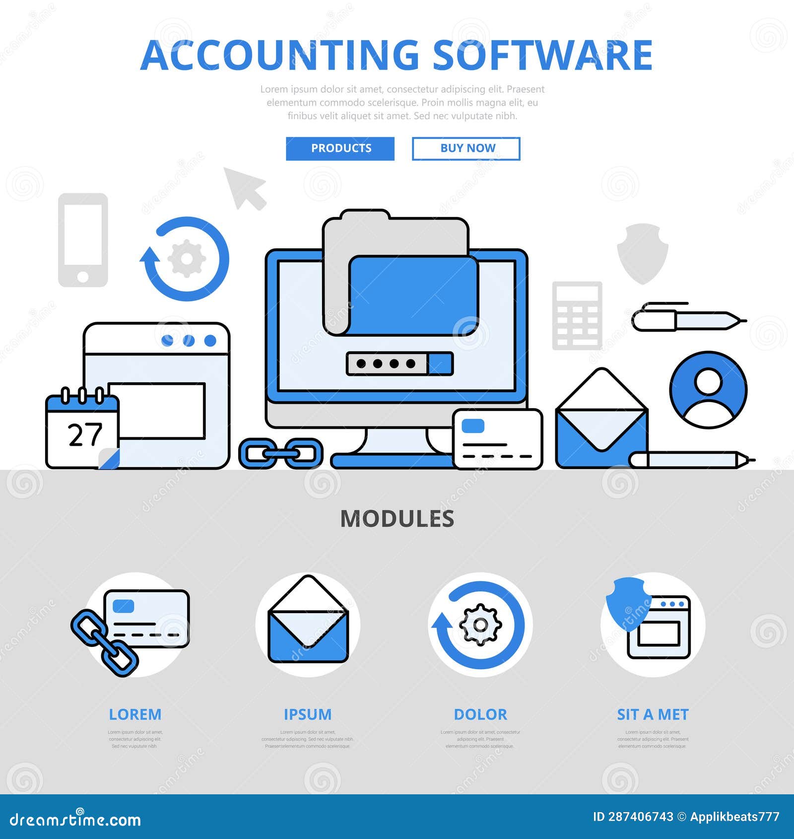 Accounting Software App Application Concept Flat Line Art Vector Icons ...