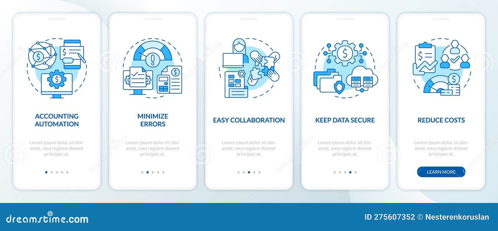 Accounting Software Benefits Blue Onboarding Mobile App Screen Stock Illustration - Illustration ...