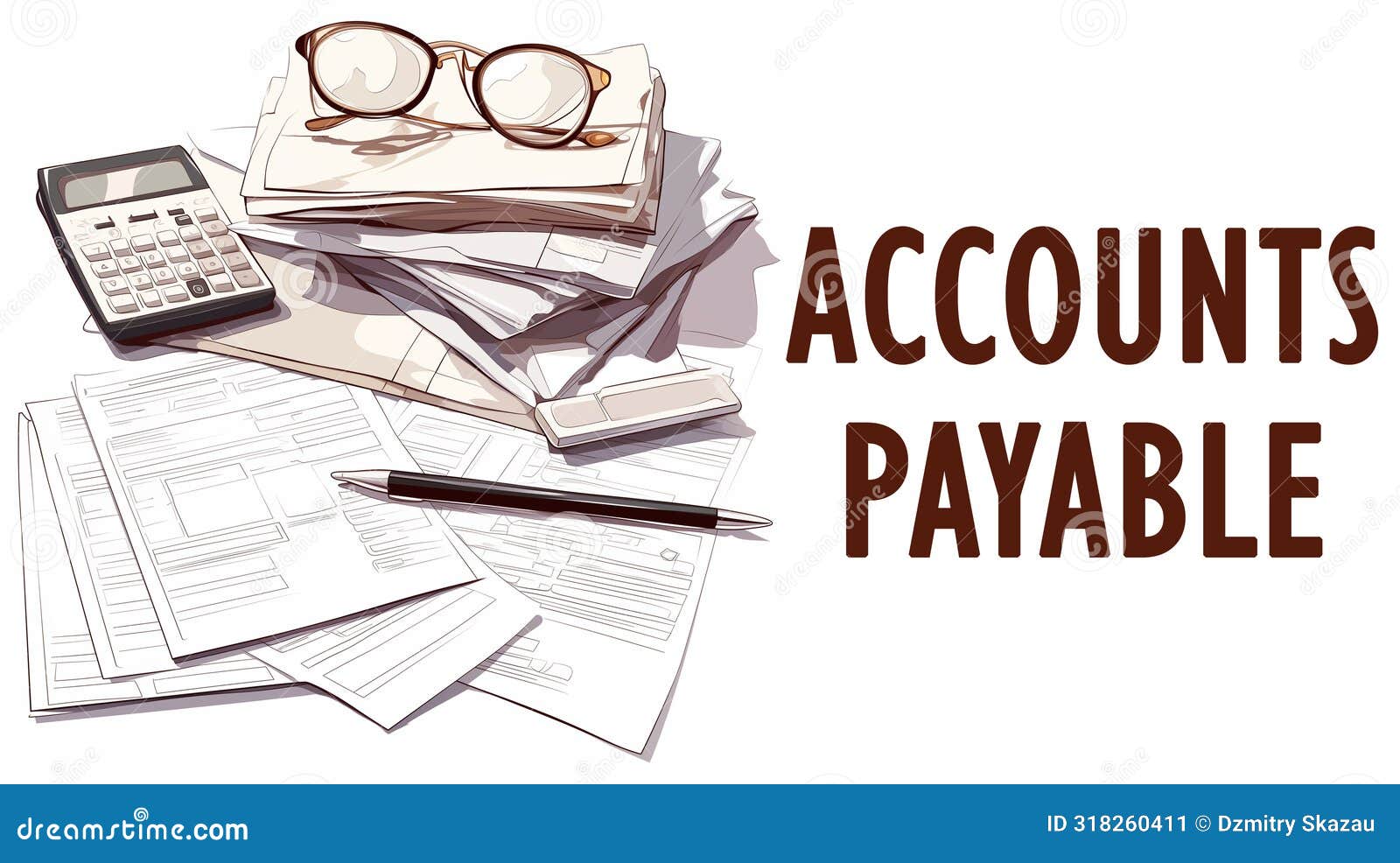 Accounts Payable Logo with Pile of Papers and Glasses Stock Image ...