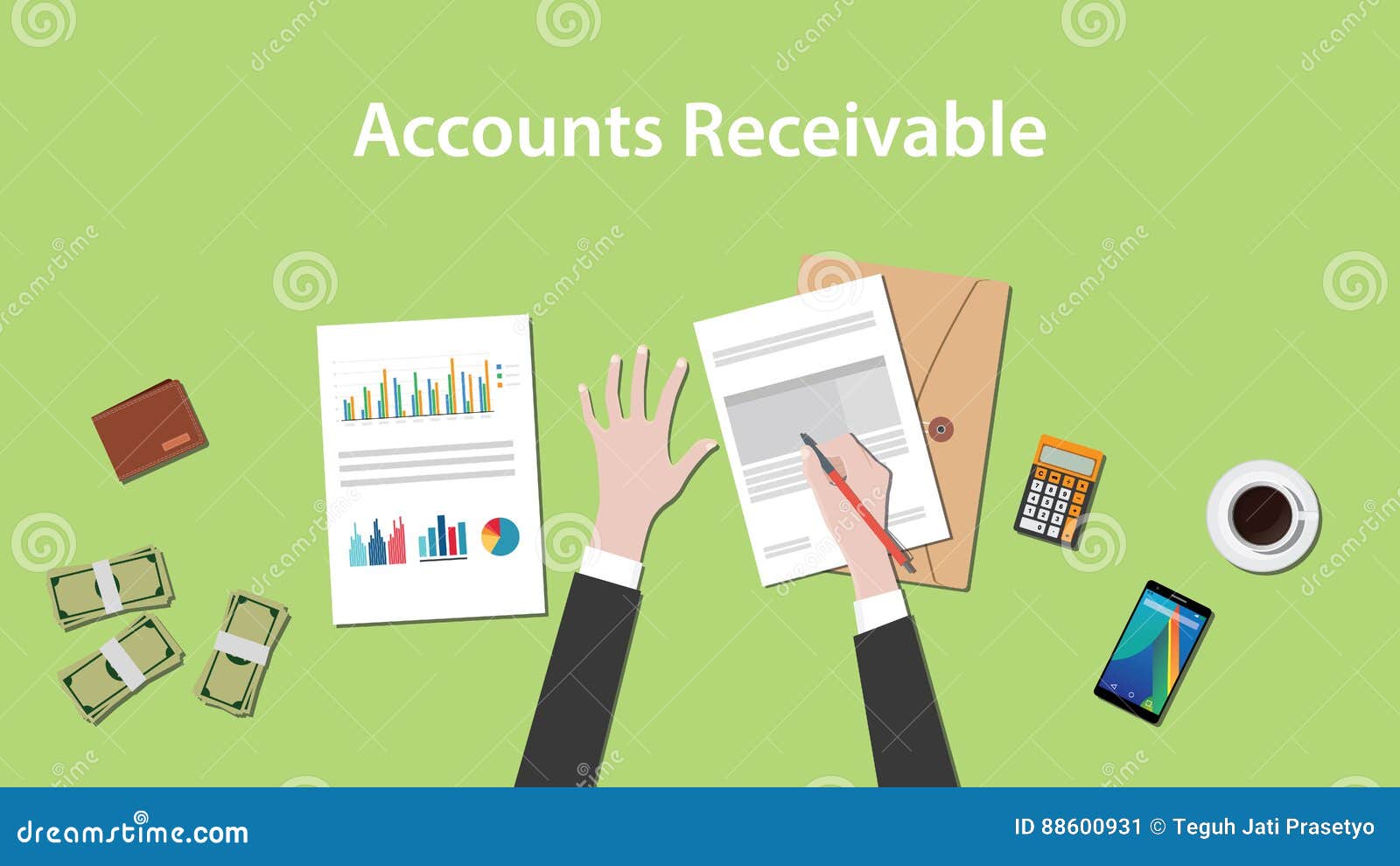 Accounts Receivable Illustration with a Man Writing on Paperwork with ...
