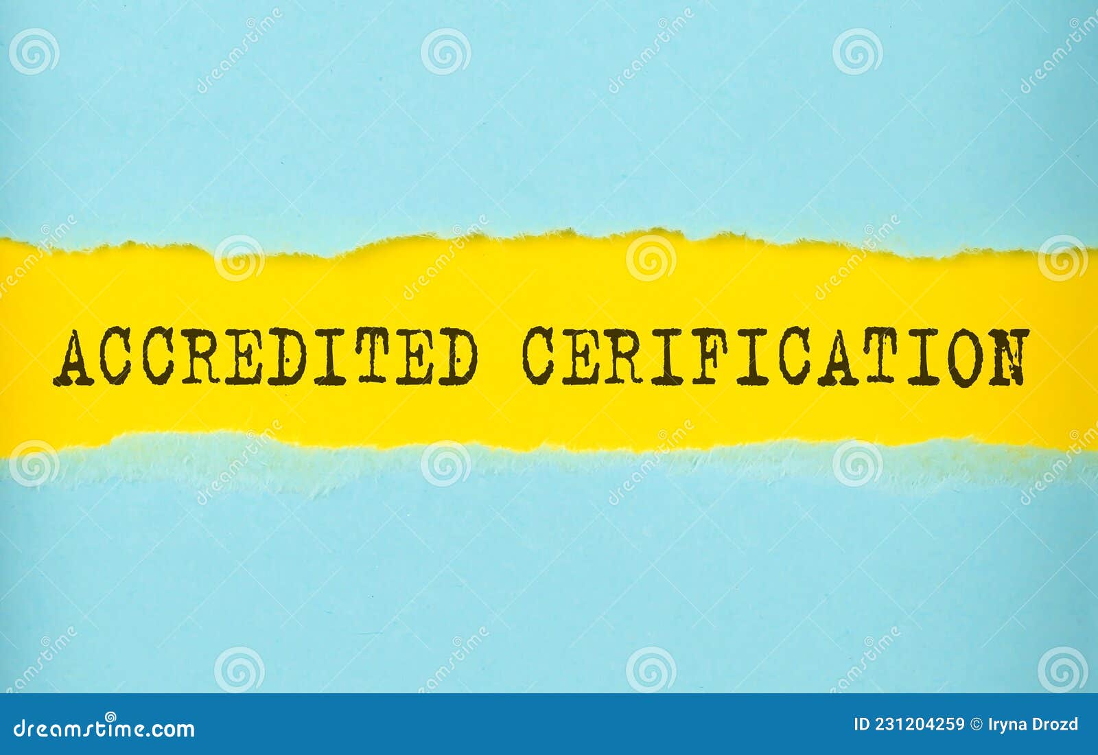 ACCREDITED CERTIFICATION Text on the Torn Paper , Yellow Background ...