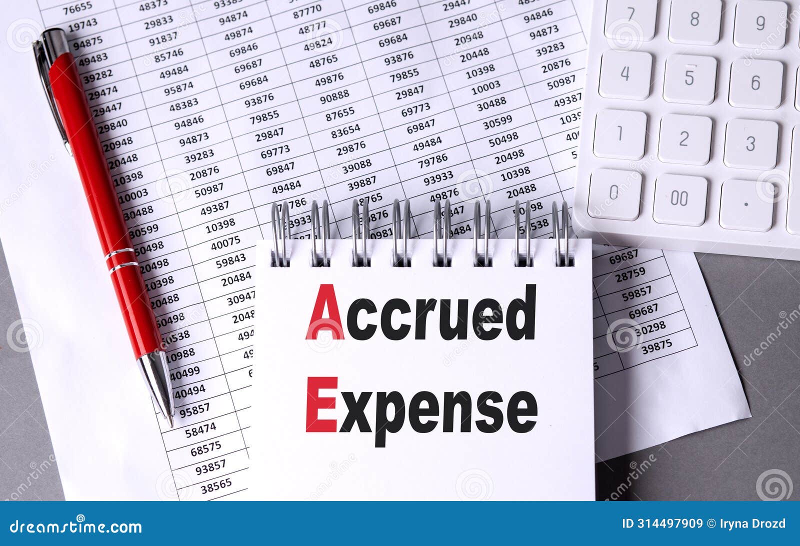 ACCRUED EXPENSE Text on Notebook with Chart , Pen and Calculator Stock ...