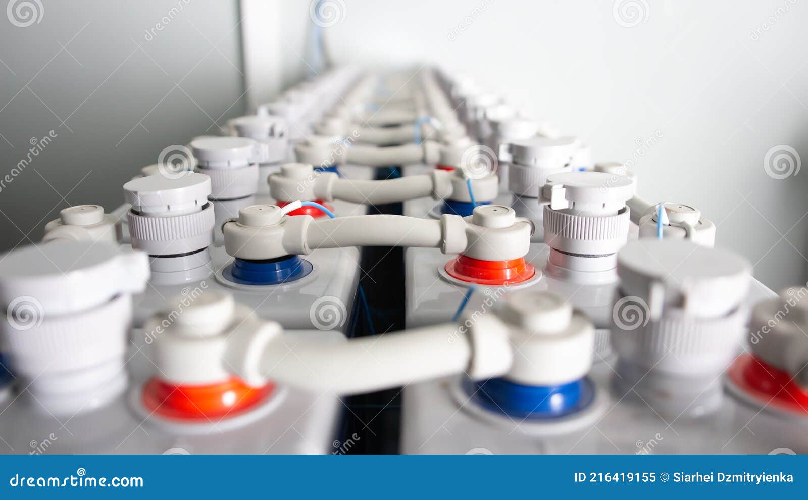 Accumulators. Powerful DC Battery Stack. DC Battery Items in Rack Stock ...