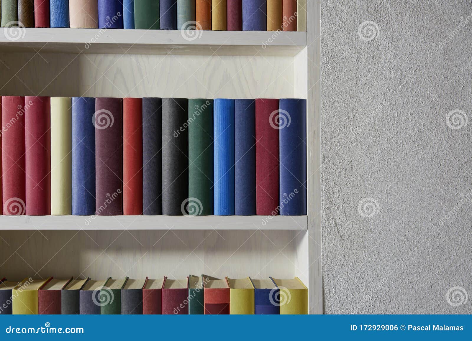 Accurate Bookshelf with Colorful Book Covers in a White Wall Stock ...