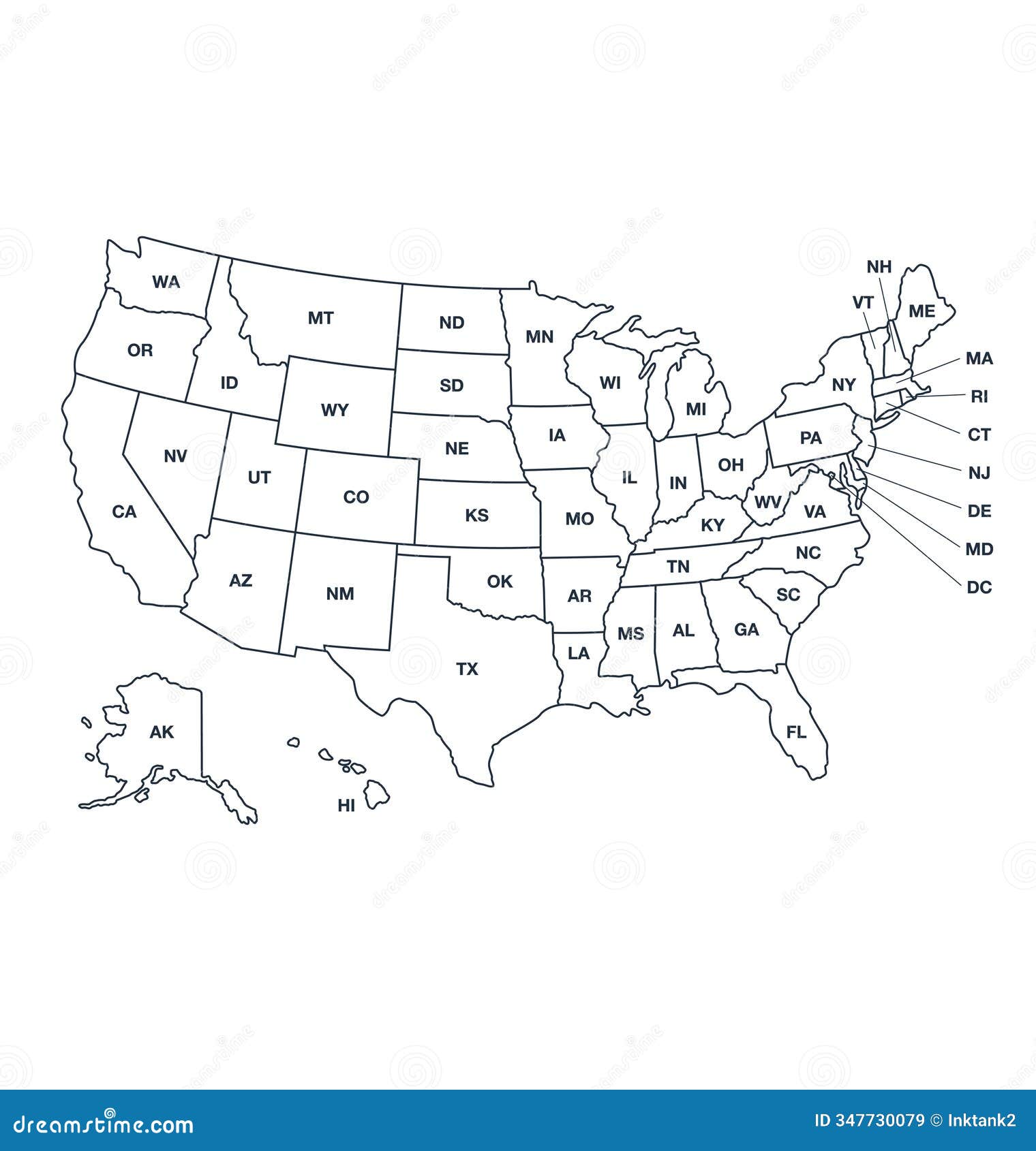 Accurate Correct Usa Map Outline Linework Cartoon Vector ...