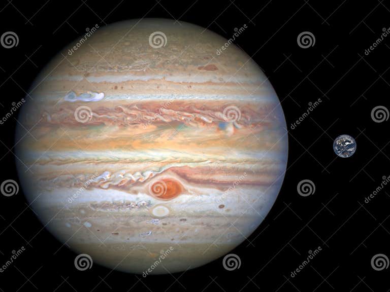 Accurate Size Comparison of Earth and Jupiter. Planet of Solar System ...