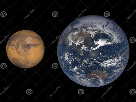 Accurate Size Comparison of Earth and Mars. Planet of Solar System ...